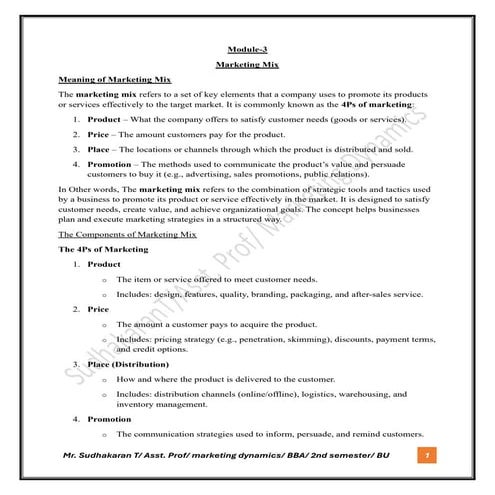 Marketing Mix/ Module-3/ Marketing Dynamics/ 2th semester/ BBA/ BU/ NEP | PDF
