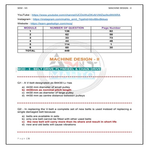 Machine design - II - MCQ | PDF | Physics | Science