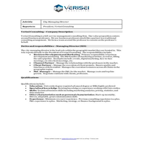 Managing Director - Job Description | DOCX