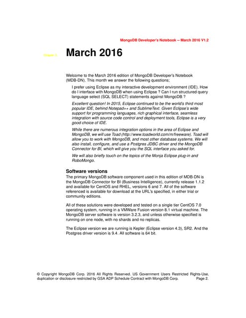 MongoDB Developer's Notebook, March 2016 -- MongoDB Connector for ... MongoDB Developer's Notebook, March 2016 -- MongoDB Connector for ...