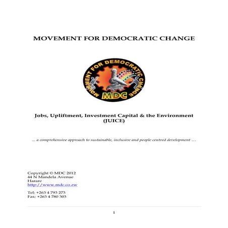 MDC Zimbabwe Juice Policy Document 2012 | PDF