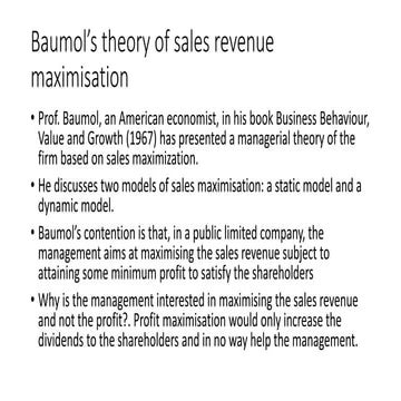 Baumol’s theory of sales maximisation | PPSX