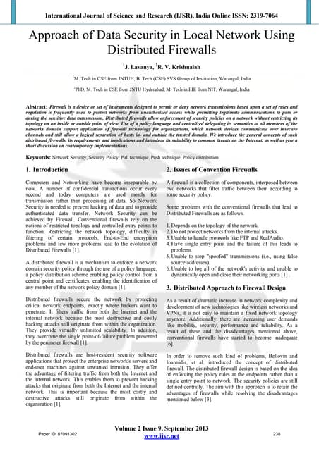Approach Of Data Security In Local Network Using Distributed Firewalls Pdf