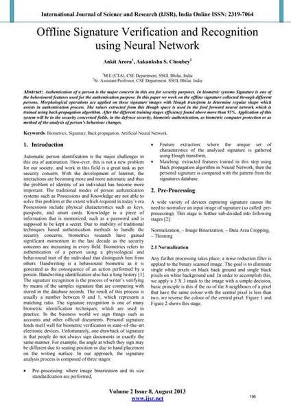 Image Processing Based Signature Recognition And Verification Technique Using Artificial Neural