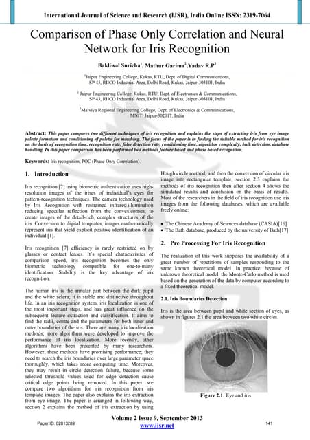 Comparison Of Phase Only Correlation And Neural Network For Iris Recognition Pdf