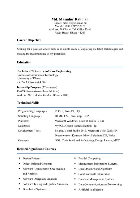 Resume of md.dedarul hasan | DOCX
