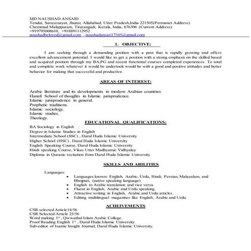 Md Naushad Ansari Cv Pdf