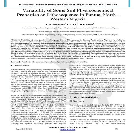 Variability of Some Soil Physicochemical Properties on Lithosequence in Funtua, North - Western ...