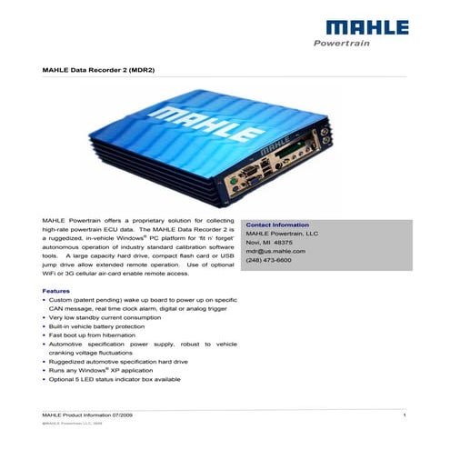 MAHLE Data Recorder 2 (MDR2) | PDF