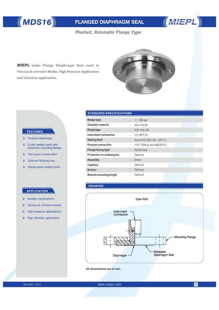 MDS15 Threaded Diaphragm Seal - Compact Seal | Miepl | PPTX