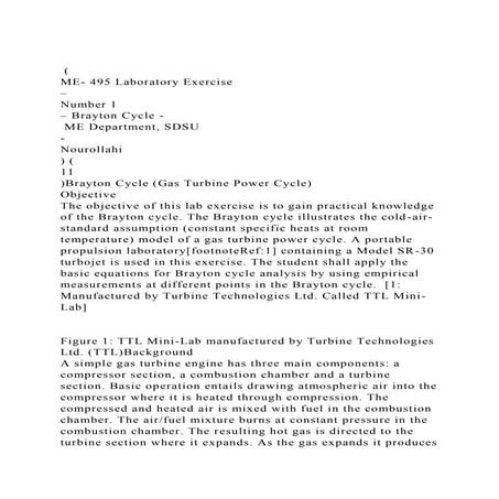 (ME- 495 Laboratory Exercise – Number 1 – Brayton Cycle -.docx