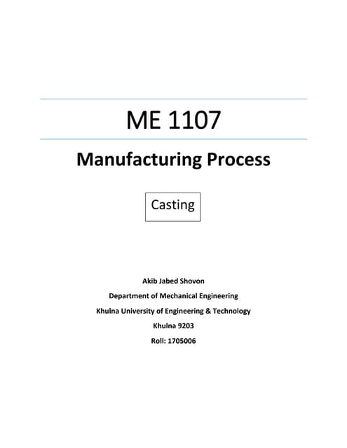 Metal Casting processes including pattern making and mold making,Patt…