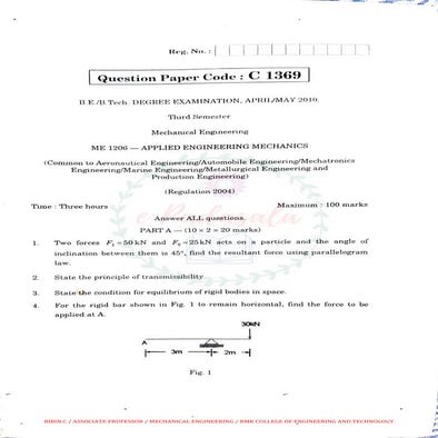 Me 1206 engineering mechanics anna university april may 2010 - solved ...