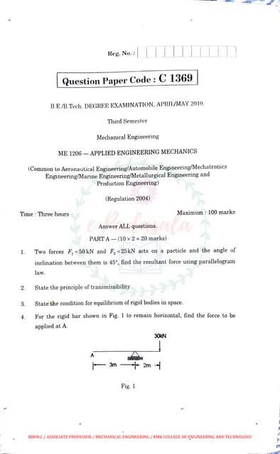 Ge 131 engineering mechanics anna university november december 2004 - solved university question ...