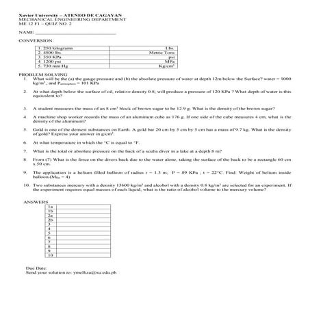 ME 12 FI QUIZ NO. 2 | PDF