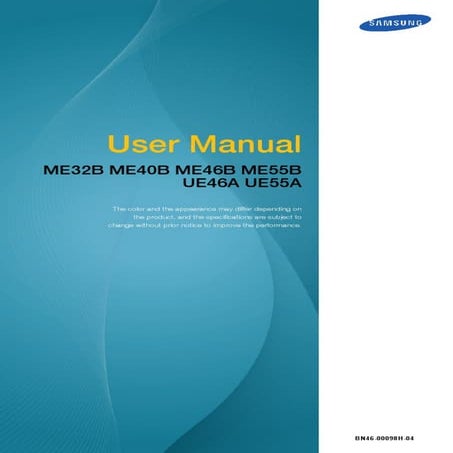 Samsung LED TV [ Me32 b me40b me46b me55b ue46a ue55a]user manual | PPT