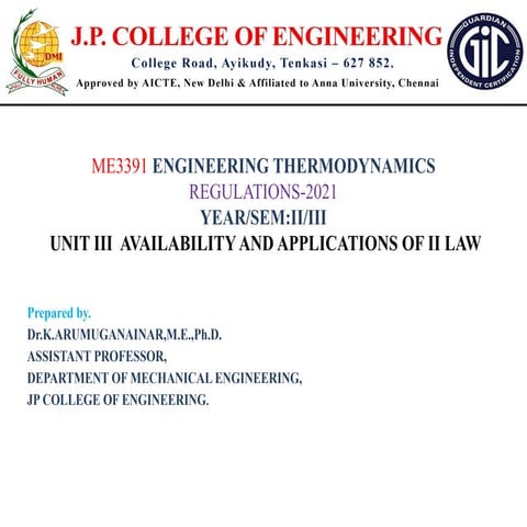 ME3391 UNIT 3.pptx engineering thermodynamics | PPTX