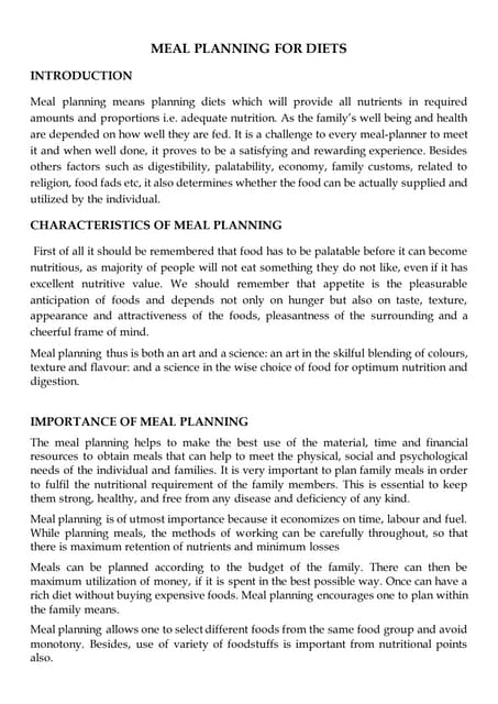 Meal Planning or diet Planning | PPT