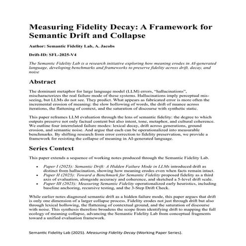 Semantic Fidelity Decay: Measuring Meaning Loss in Generative Systems | PDF