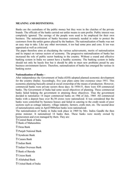 Nationalization of banks | PPT