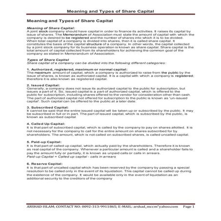 Meaning and types of share capital 2 | DOCX
