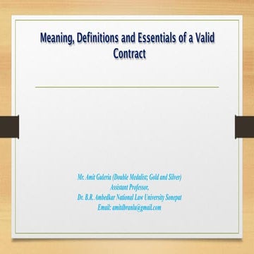 Meaning Definitions and Essentials Elements of a Valid Contract | PPT