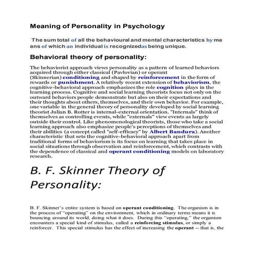 Meaning of personality in psychology | PDF