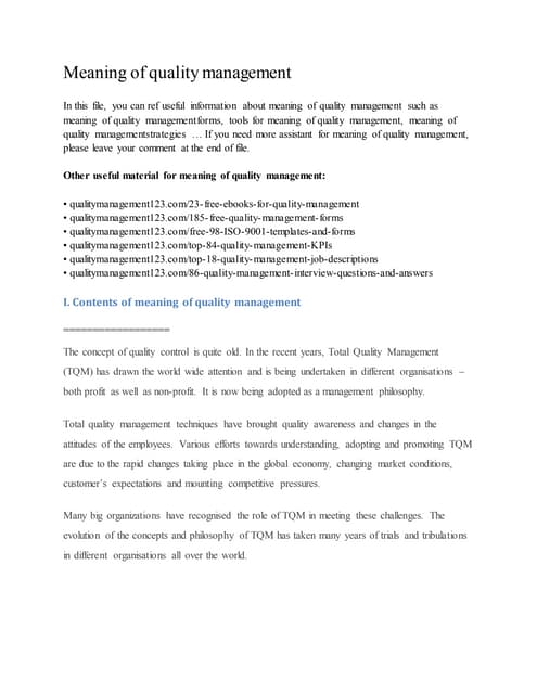 Quality management issues | PDF