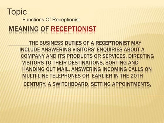Chap 3 the receptionist | PPT | Telecommunications Industry | Industries