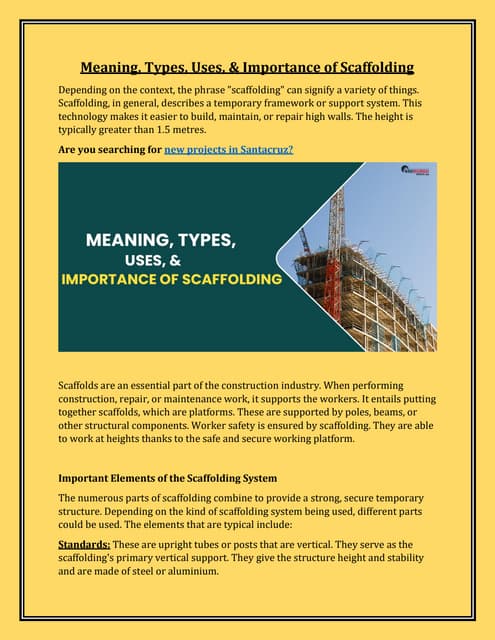 Scaffolding types and Materials guide presentation | PPTX