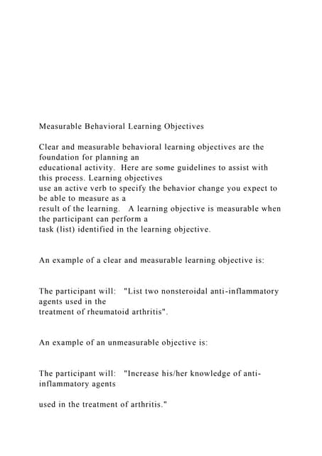 Measurable Behavioral Learning Objectives Cle Docx