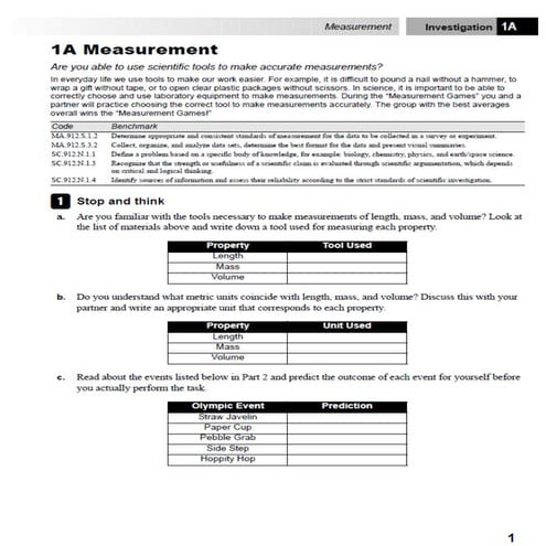 Measurement 1 a metric olympics | PDF