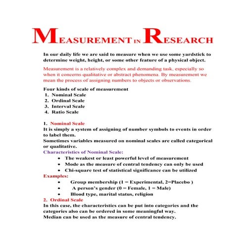 Measurement in research | PDF