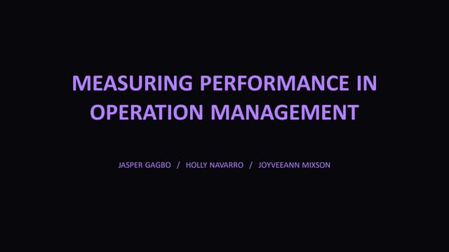 The Performance Measurement in Operations | PPT