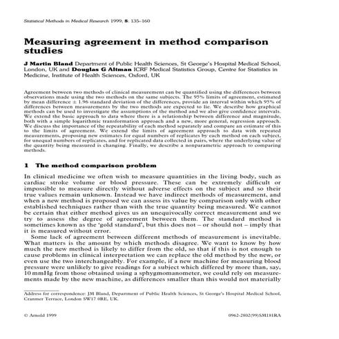 Measuring agreement in method comparison | PDF