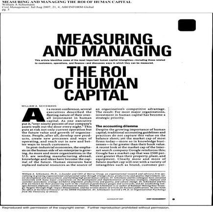 Measuring and managing the roi of human capital 2007 | PDF