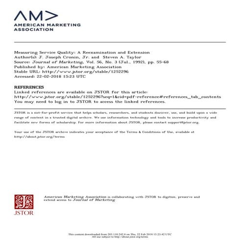 Measuring service quality re examination and xtension | PDF