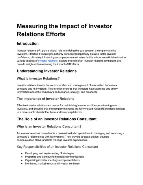 Investor Relations What Is It And Why It Is Key To