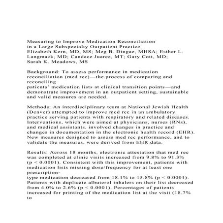 Medication Reconciliation A Basic Overview | PDF