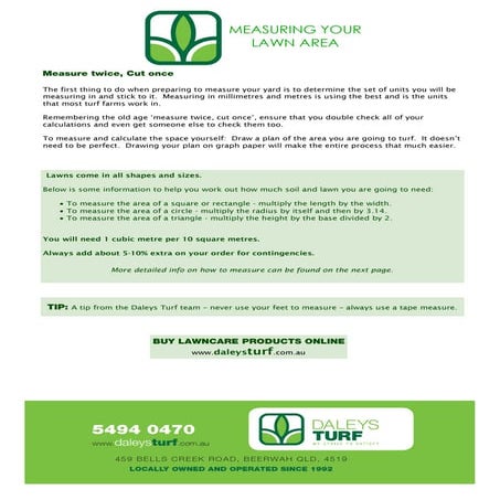 Measuring your lawn area | PDF | Landscaping | Home & Garden