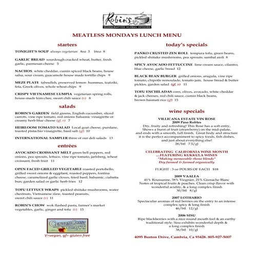 M E A T L E S S M O N D A Y S L U N C H M E N U | PDF