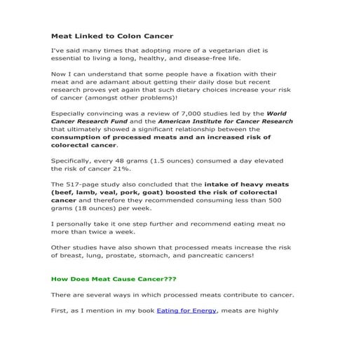 Meat Linked To Colon Cancer
