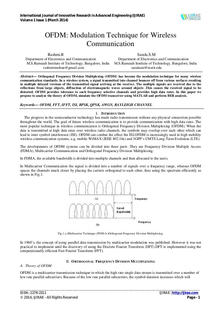 Ofdm Modulation Technique For Wireless Communication