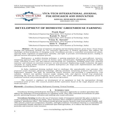 DEVELOPMENT OF DOMESTIC GREENHOUSE FARMING | PDF
