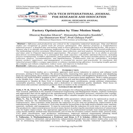 Factory Optimization by Time Motion Study | PDF