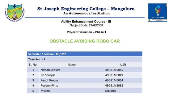 OBSTACLE AVOIDING CAR | PPTX | Robotics | Technology & Computing