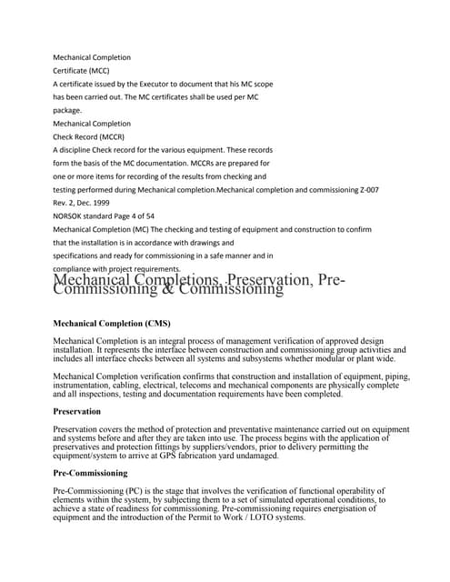 Mechanical completion | PDF