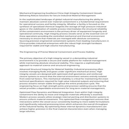 Mechanical Engineering Excellence China High Integrity Containment ...