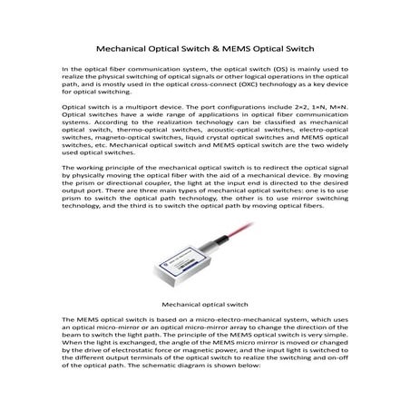 Mechanical optical switch and mems optical switch | PDF
