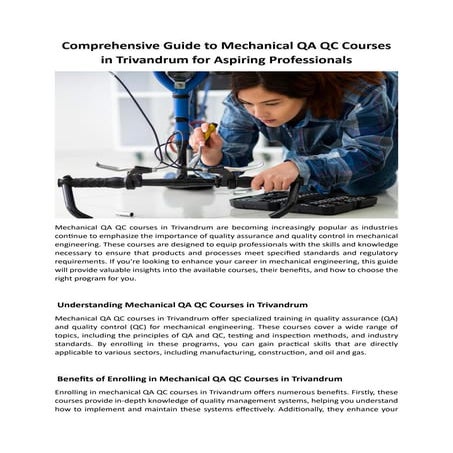 Comprehensive Guide to Mechanical QA QC Courses in Trivandrum for Aspiring Professionals | PDF